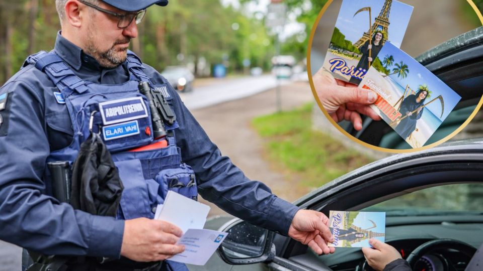 Estonian police hand out extraordinary postcards to promote road safety