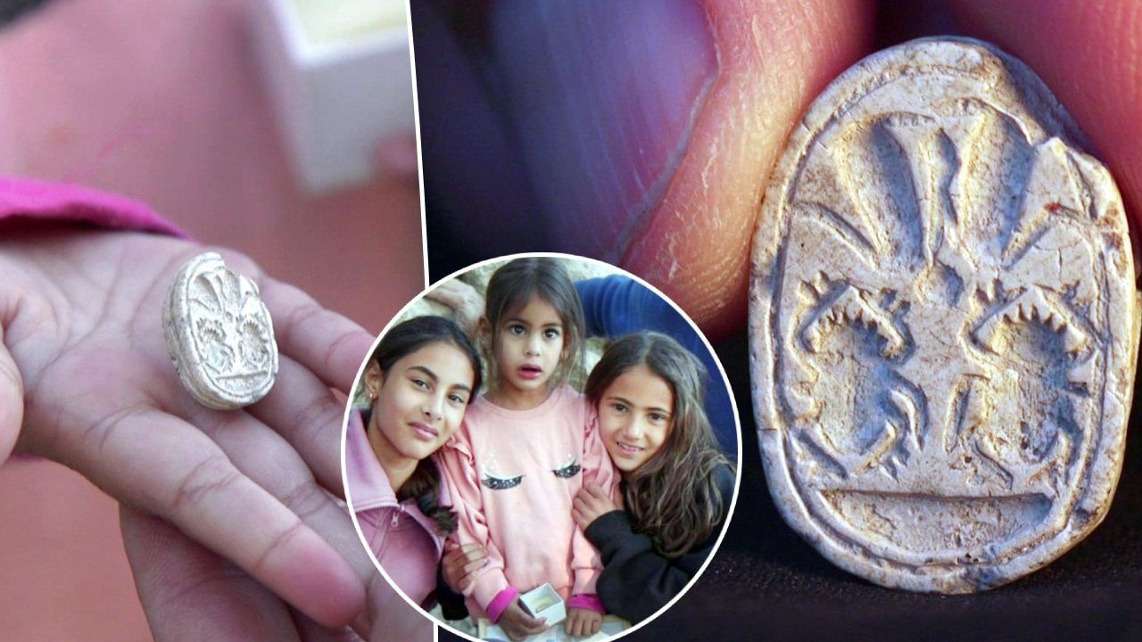 Izrael. Amulet skarabeusz znaleziony w Tal Azeka. Dawid zabił w tej ...